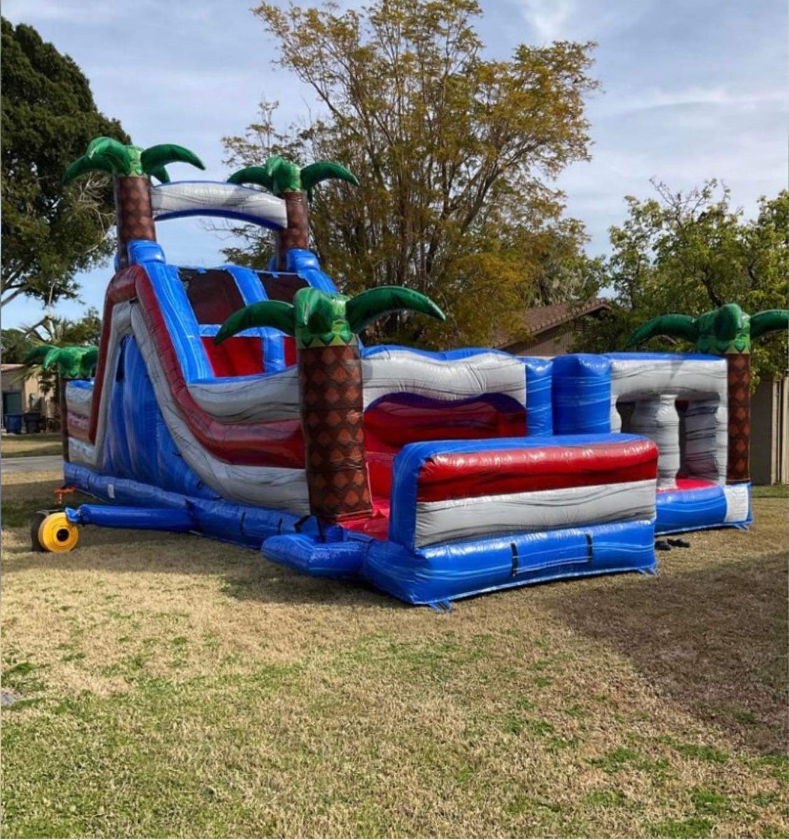 80' Oasis Wrap Around Dual Lane Obstacle course with Water Slide Wet/D ...